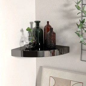 Plovoucí rohová police černá vysoký lesk 25 x 25 x 3,8 cm MDF 323889