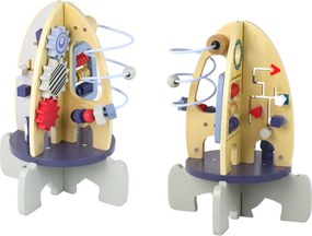 LEAN Toys Dřevěná edukační hračka raketa s korálky a ozubenými kolečky