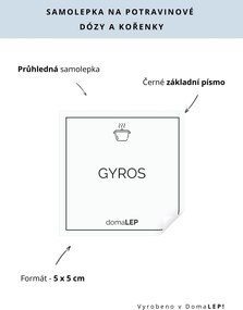 Samolepka na kořenky GYROS průhledná  5 × 5 cm základní písmo