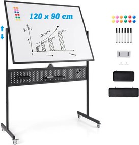 Costway Oboustranná mobilní tabule s kolíčkem, kolečky a stojanem – 120 × 90 cm