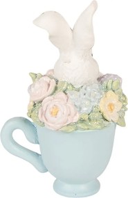 Dekorace králík v modrém šálku s květy - 11*9*16 cm