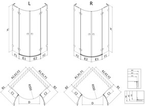 Mexen Lunar, L půlkruhový výklopný sprchový kout 90 x 90 cm, 8mm čiré sklo, profil růžové zlato, 833L-090L-090P-60-00