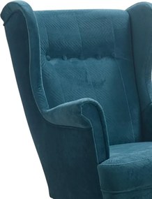 křeslo ušák Royal s taburetem, modrá (AN 4756 Amor pik / bílá)