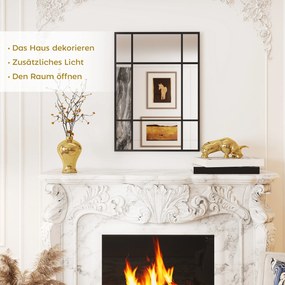 HOMCOM obdélné nástěnné zrcadlo 70 × 50 cm — černý kovový rám ve stylu okna, dekorativní zrcadlo do obýváku, ložnice a předsíně
