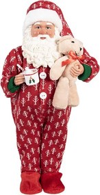 Červená dekorace figurka Santa Claus v overalu a s medvídkem - 22*19*45 cm