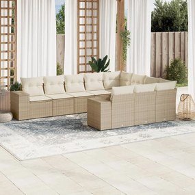 vidaXL 11dílná zahradní sedací souprava s poduškami polyratan [3255436] Barva: beige and light grey, Barva polštáře: Bez stolku