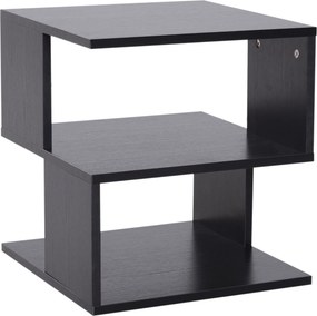 HOMCOM Designový Konferenční Stolek, Bílý Obývací Stolek, 2 Otevřené Poličky, Moderní Design, Konferenční a Obývací Stolek, Dřevo, 40x40x43 cm, Černý