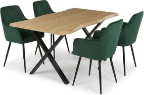 Vikio Jídelní set pro 4 osoby 160x90 cm soft dub noha X zelená židle s područkami VJS226-4Z
