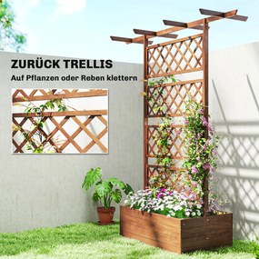 Outsunny Truhlík s mříží, čtvercový dřevěný truhlík na rostliny se zadní mříží pro popínavé rostliny a střechou
