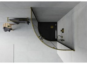 Mexen Rio, čtvrtkruhový sprchový kout s posuvnými dveřmi 80 (dveře) x 80 (dveře) x 190 cm, 5mm šedé sklo, zlatý profil + černá sprchová vanička SLIM, 863-080-080-50-40-4170G