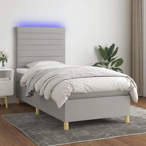 Box spring postel s matrací a LED světle šedá 100x200 cm textil