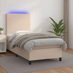 Box spring postel matrace a LED cappuccino 90x190 cm umělá kůže 3135800