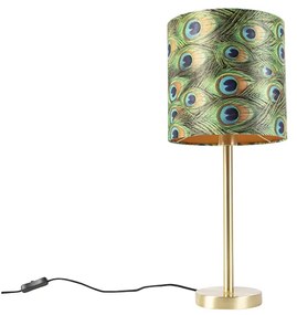 Botanická stolní lampa mosaz s pávím odstínem 25 cm - Simplo