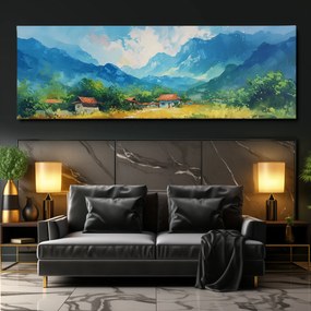 Obraz na plátně - Malá vesnička skrytá pod horami FeelHappy.cz Velikost obrazu: 150 x 50 cm