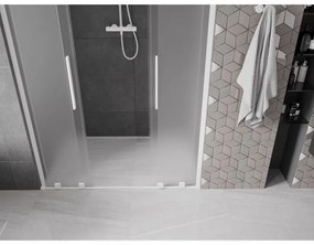 Mexen Velar L Duo, posuvné sprchové dveře do otvoru 160 cm, 8mm sklo námraza, bílá matná, 871-160-003-32-20