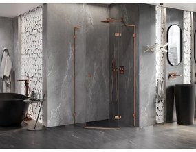 Mexen Lunar, L pravý výklopný pětiúhelníkový sprchový kout 100 x 100 cm, 8mm čiré sklo, profil růžové zlato, 831L-100P-100L-60-00-P