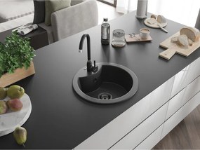 Mexen Diego, granitový dřez 488x488x167 mm, 1-komorový, černá-skvrny s černým sifonem, 6512481000-76-B