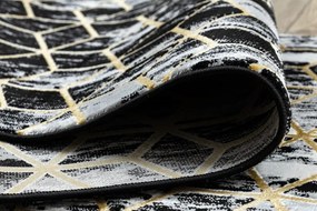 Dywany Łuszczów, Běhoun Gloss 409A 82 3D cubes black/gold/grey, 80x200, černá, obývací pokoj