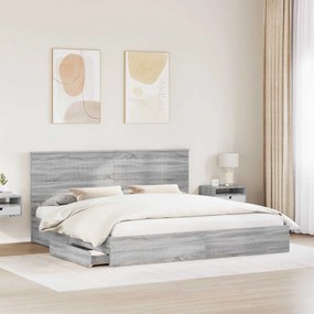 Postel s úložným prostorem se zásuvkou Šedá Sonoma 200 x 200 cm 3411178