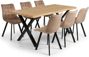Vikio Jídelní set pro 6 osob 180x90 cm soft dub noha X béžová židle VJS238-6BE-S