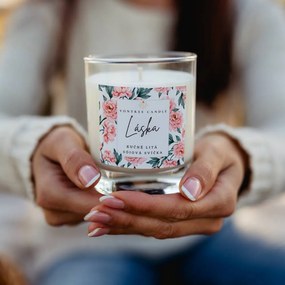 Sójová svíčka VONTREE CANDLE ❤ Láska | Maliny, Liči, Růže, Jasmín. Pivoňka | 175 g Typ víčka: Korkové víčko