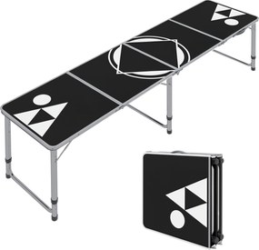 Outsunny Stůl na Beer Pong, Skládací Campingový Stůl 240 x 60 cm, Nastavitelná Výška, Skládací Stůl pro Zahradu a Balkon, Hliníkový, Černý | Aosom