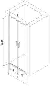 Mexen Exo, dvojité výklopné sprchové dveře 70 cm, čiré sklo, zlatá, 814-070-000-50-00