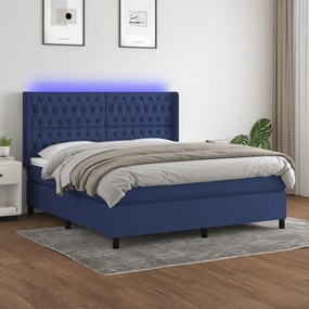 Box spring postel s matrací a LED modrá 180x200 cm textil 3138579