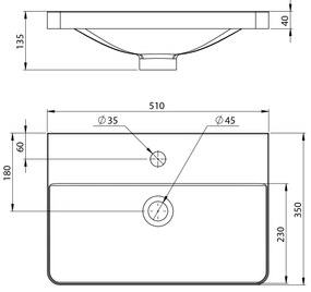 Aqualine Sen nábytkové umyvadlo 51 x 35 cm s otvorem pro baterii s přepadem litý mramor bílá SN510
