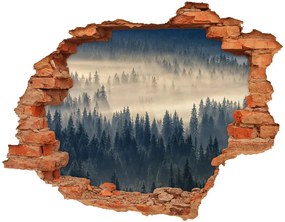 Wallmuralia Díra 3D ve zdi nálepka Mlha nad lesem 90x70 cm