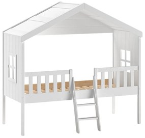 OnaDnes -20% Bílá borovicová dětská postel Vipack Housebed 90 x 200 cm se žebříkem