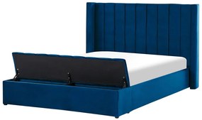 Sametová postel s úložným prostorem 160 x 200 cm modrá NOYERS Beliani