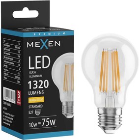 Mexen Vintis Filamentová LED žárovka E27, A60, 10W, Teplá - 2700K, 1320 lm, čirá - L150-E27-1027-00