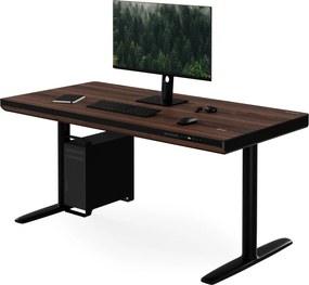 Elektrický psací stůl sit-stand se zásuvkou a bezdrátovou nabíječkou Qi černý/ořech, 1400 mm: ELLIS