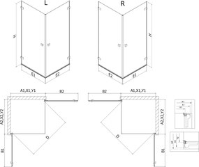 Mexen Lunar-B Duo výklopný sprchový kout 85 x 85 cm, čiré sklo, černá matná, 832-085L-085P-70-00