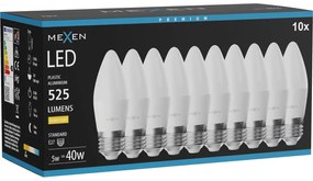 Mexen Nova 10x Žárovka LED E27, C37, 5W, Teplá - 3000K, 525 lm - L102-E27-0530-01x10