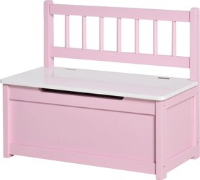 HOMCOM Dětská úložná lavička s opěradlem a polstrovaným víkem, nosnost 40 kg, rozměry 60x30x50 cm, růžová a bílá