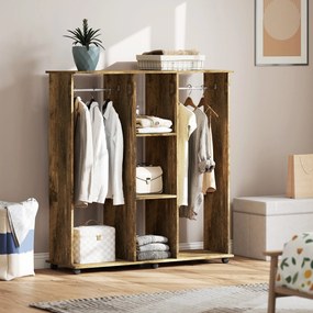 HOMCOM Šatní skříň, nábytek s mobilní úložnou funkcí a 6 kolečky 120 x 40 x 128 cm, hnědé dřevo