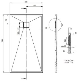 Deante Correo, obdélníková granitová sprchová vanička 140x80x3, 5 cm, bílá matná, DEA-KQR_A48B