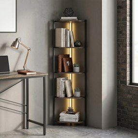 HOMCOM Knihovna 5-patrový rohový regál s LED osvětlením do obývacího pokoje, ložnice, kanceláře, Rustikální hnědá