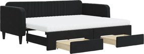 Válenda s přistýlkou a zásuvkami černá 90 x 200 cm samet 3197139