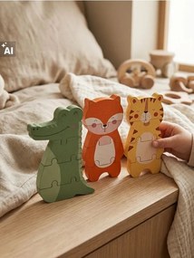 Sinsay - Dřevěné puzzle ve tvaru zvířat 3 pack - vícebarevná