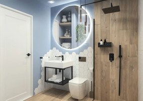 Deante Hiacynt, umyvadlová baterie + kovová zátka Click-Clack s přepadem, černá matná, BQH_N21M