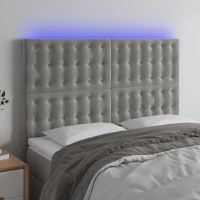 Čelo postele s LED světle šedé 144x5x118/128 cm samet