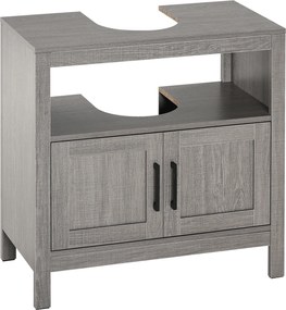Kleankin Skříňka pod umyvadlo, dřevěná skříňka na podlaze pro koupelnu s 2 dvířky a otevřenou policí, moderní styl 60x30x60 cm, šedá | Aosom