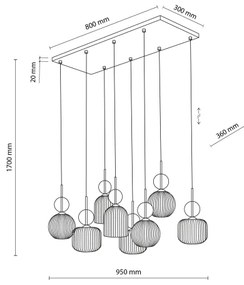 Lustr na lanku SOPHIA 8xE14/10W/230V černá/kouřová béžová