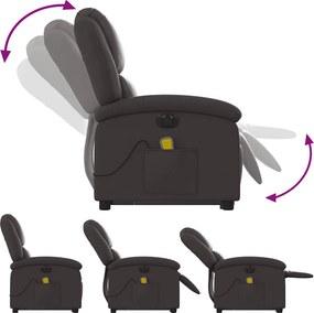 Elektrické zvedací masážní polohovací křeslo tmavě hnědé kůže 3204275