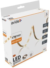 Set: voděodolný LED pásek pod postel 3W 178lm, teplá, 1,2m s čidlem pohybu a USB