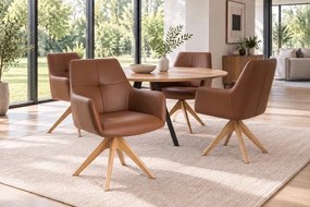 Designová otočná židle Devassy koňaková kůže / dub