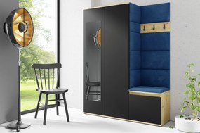 Eka Předsíňová stěna s čalouněnými panely Trinity 11 - Dub Artisan s černou / Tmavá modrá 2331